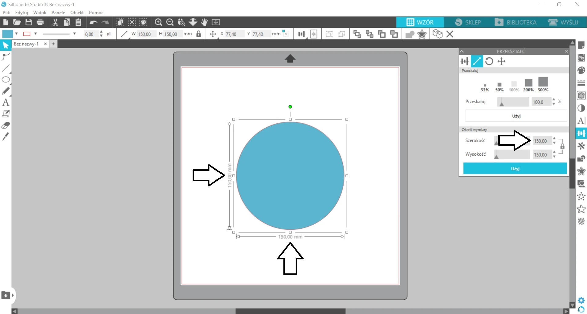 Setting the dimensions of the object | Wycinarnia.pl plotter store